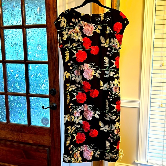ECI | Dresses | Nwot Eci Flower Embroidered Dress Black And Sexy Sz ...